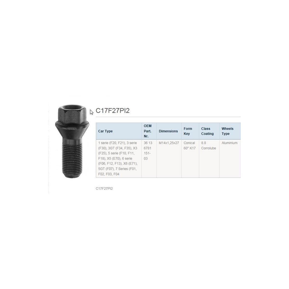 Radschraube Mini M14x1,25 Länge 46,3mm Gewinde 27mm OE 36 13 6 781 15 ...